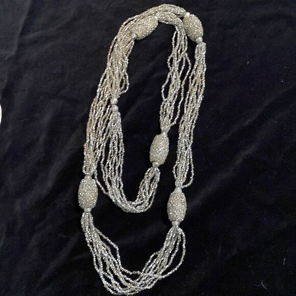 Vintage | Jewelry | Vintage Glassbead Necklace Multi Strand Silver Tone ...